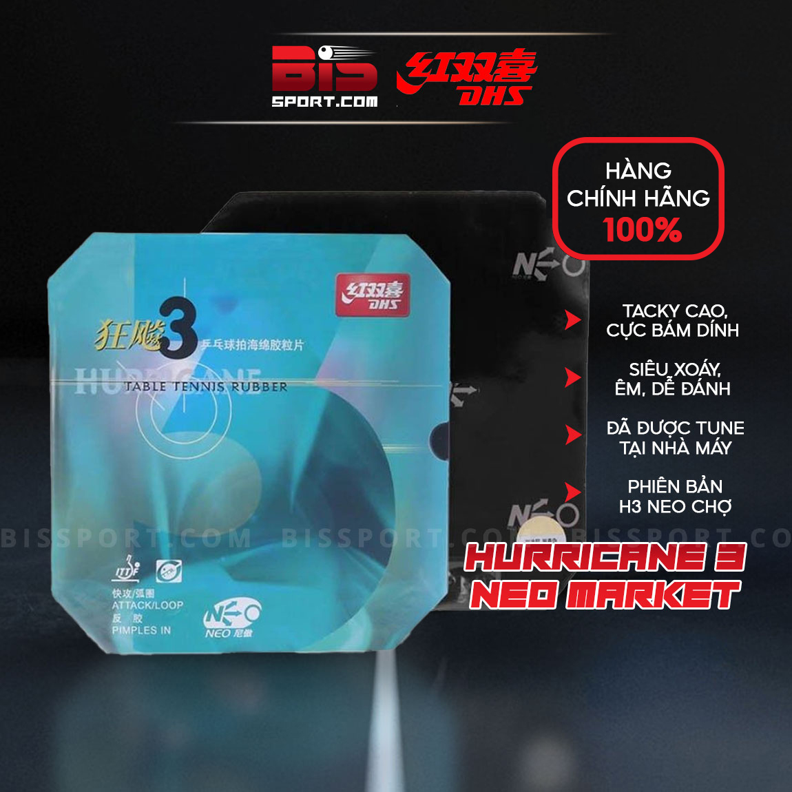 Mặt Vợt Bóng Bàn DHS Hurricane H3 Market ( Chợ ) Mặt Tàu - Hàng Chính Hãng